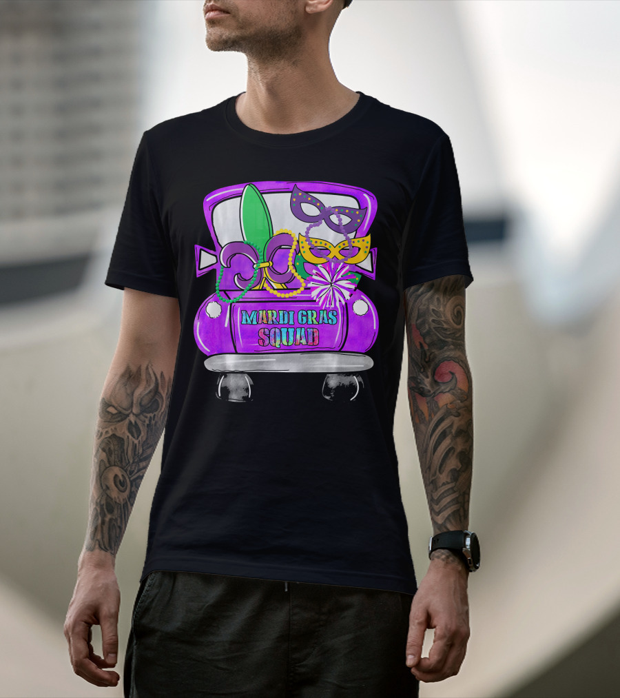 Mardi Gras Squad Truck Festive Masks And Beads T-Shirt