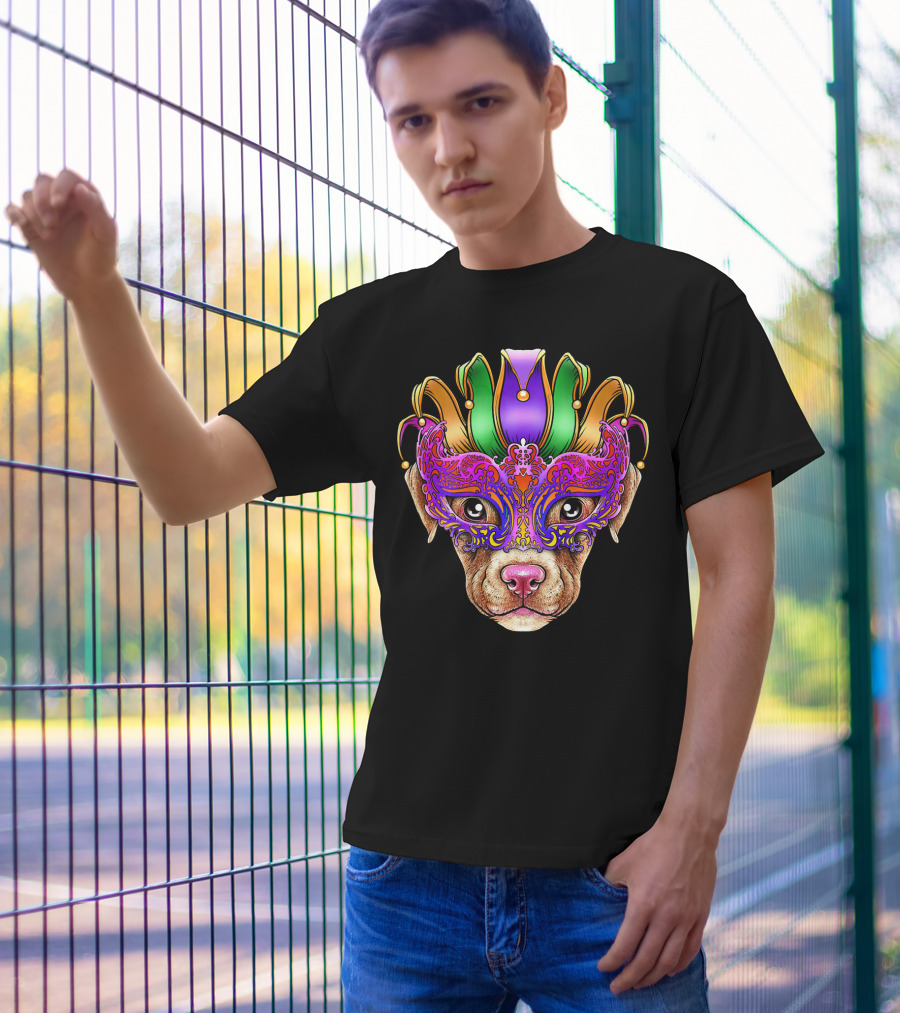 Pitbull Dog Jester Mask Mardi Gras T-Shirt