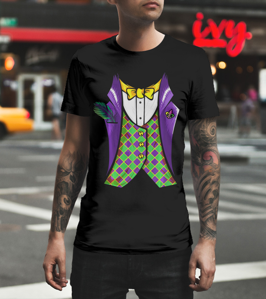 Mardi Gras Tuxedo Cool Feather Fleur-de-lis T-Shirt