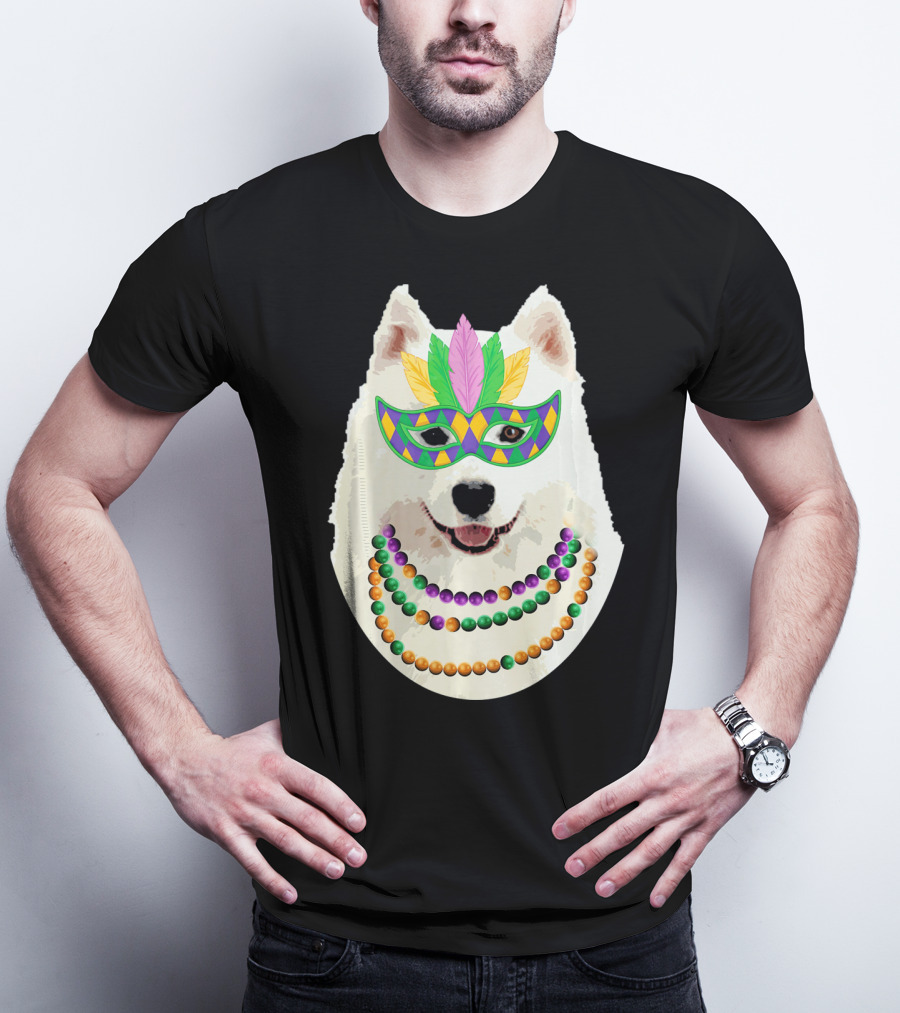American Eskimo Dog Mardi Gras Mask Beads T-Shirt