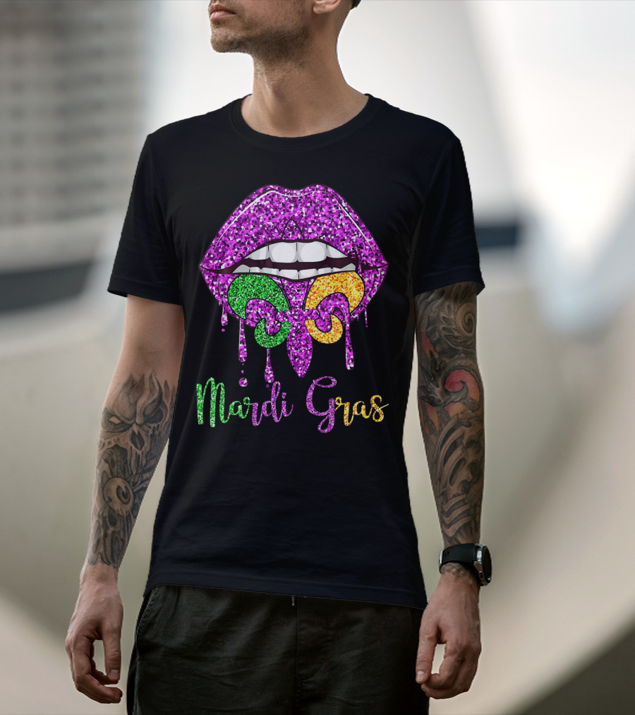 Mardi Gras Lip Biting Fleur De Lis Diamond Shining Co T-Shirt