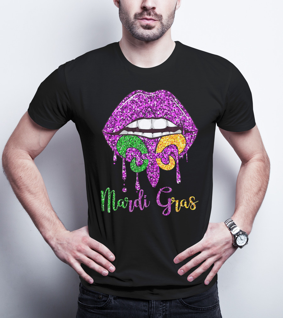 Mardi Gras Lip Biting Fleur De Lis Diamond Shining Co T-Shirt