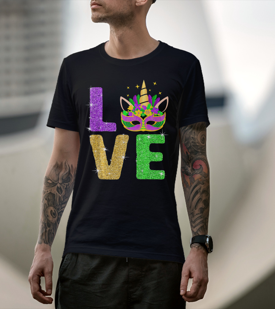 Unicorn Masquerade Mask Mardi Gras Love T-Shirt