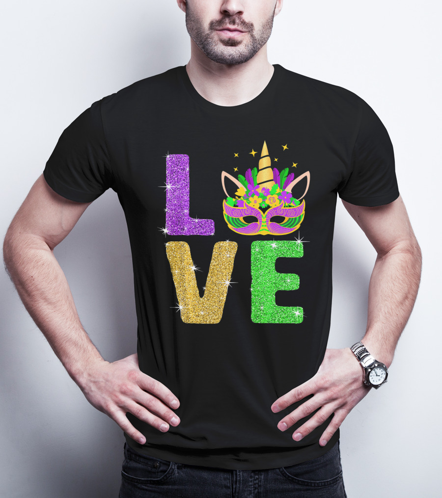 Unicorn Masquerade Mask Mardi Gras Love T-Shirt
