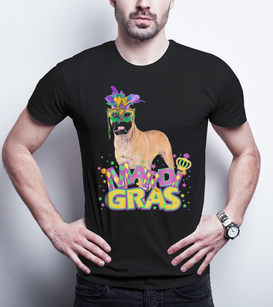 Mardi Gras Bullmastiff Mask Feathers Stars T-Shirt