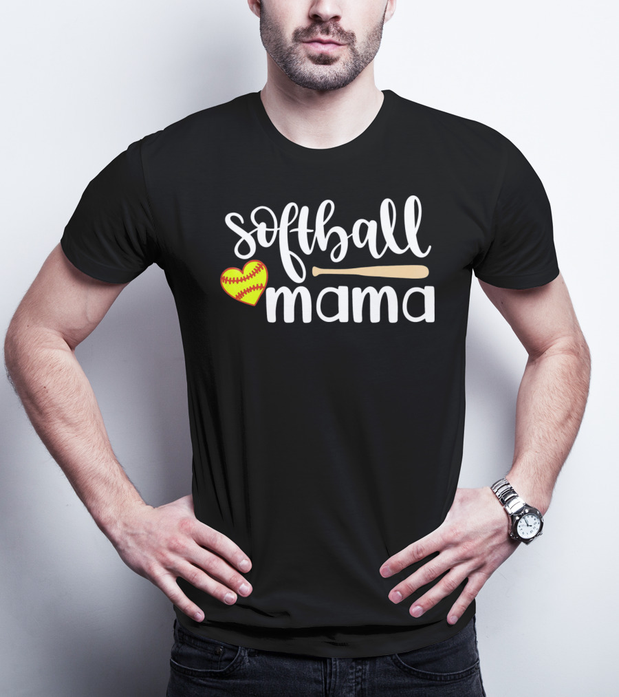 Softball Mama Heart And Bat T-Shirt