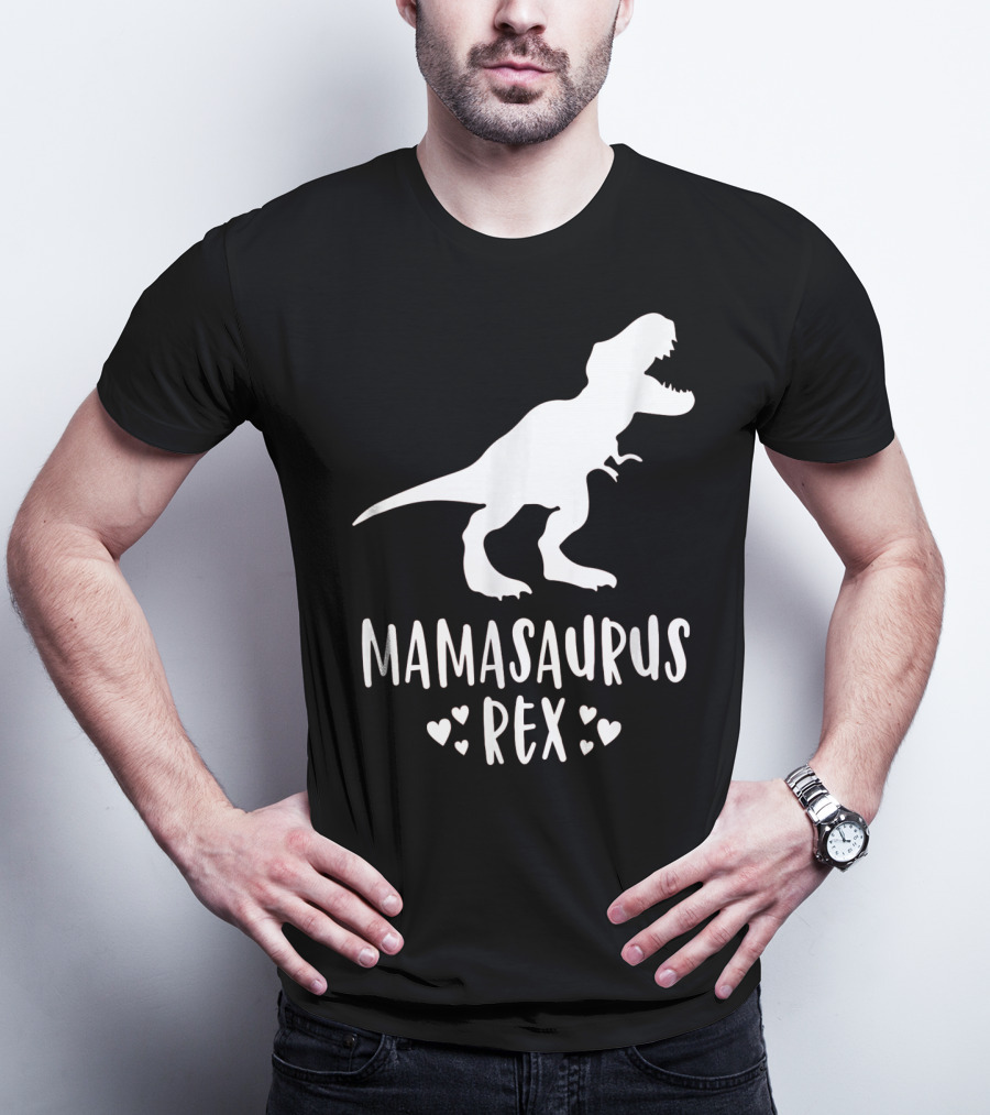 Mamasaurus Rex Mother Dinosaur With Hearts T-Shirt