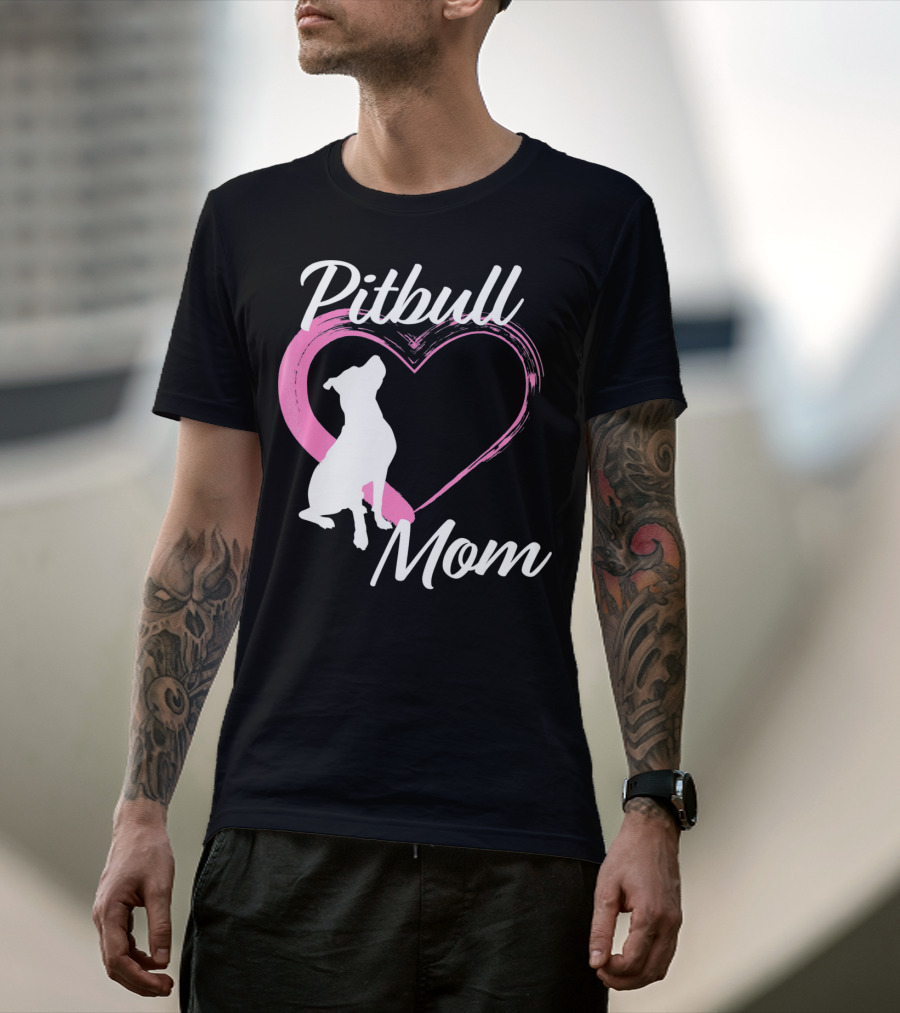 Pitbull Mom Heart Silhouette For Dog Lovers T-Shirt