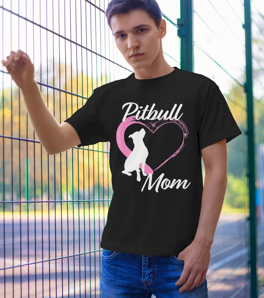 Pitbull Mom Heart Silhouette For Dog Lovers T-Shirt