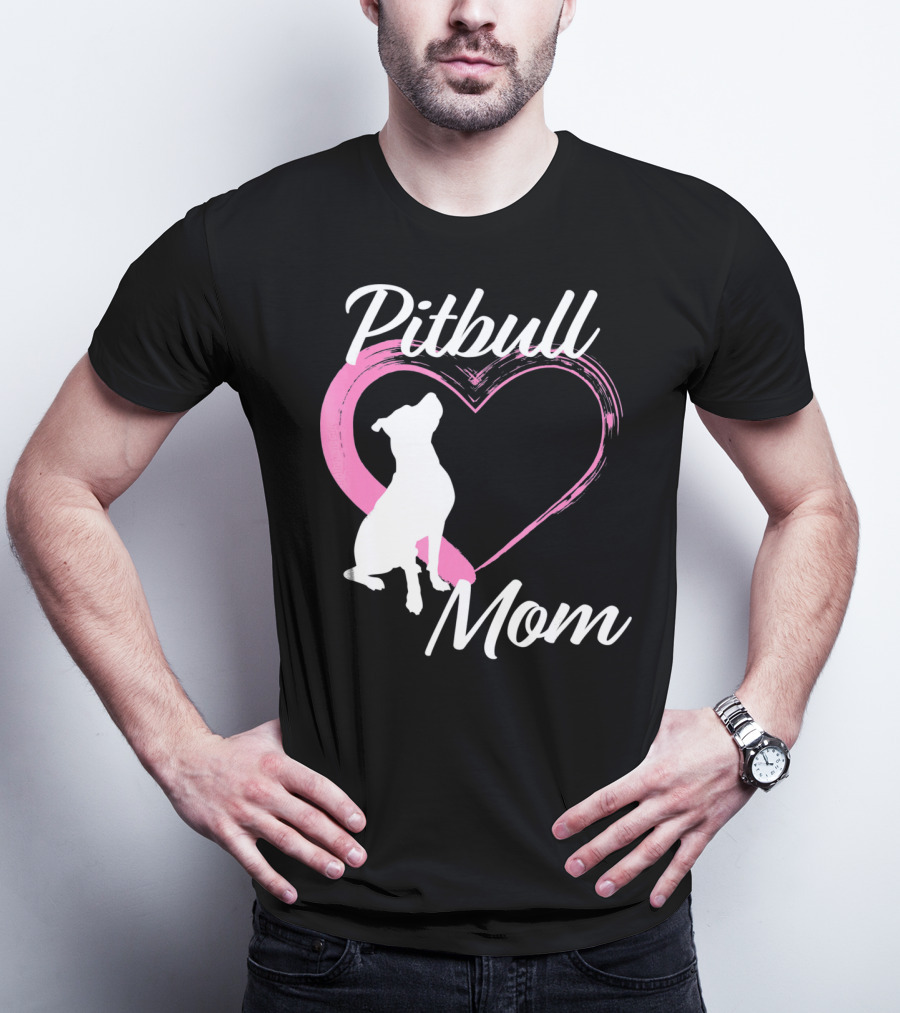 Pitbull Mom Heart Silhouette For Dog Lovers T-Shirt