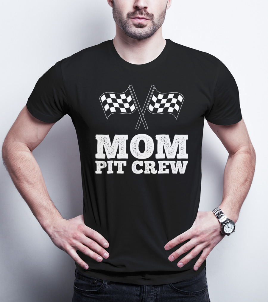Mom Pit Crew Racing Checkered Flags Birthday T-Shirt