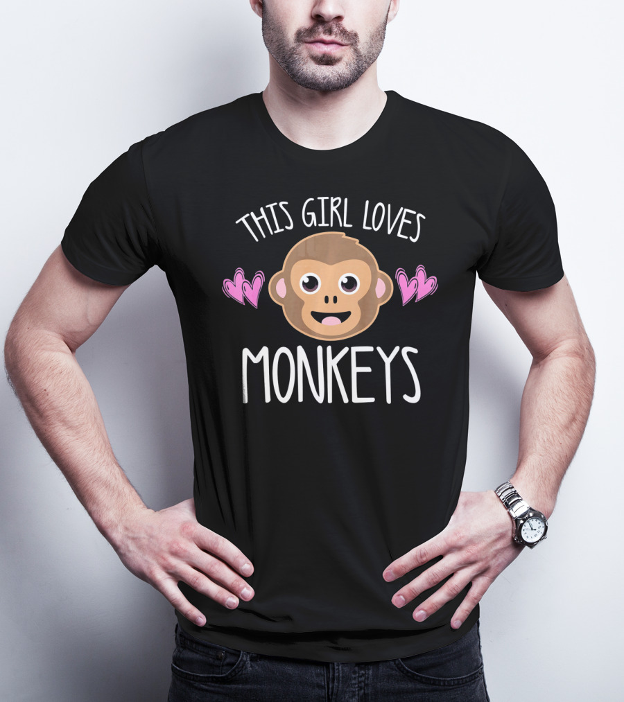 THIS GIRL LOVES MONKEYS Monkey Face With Hearts T-Shirt