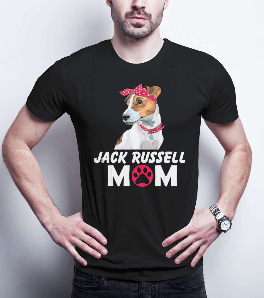 Jack Russell Mom With Bandana And Paw Prints T-Shirt