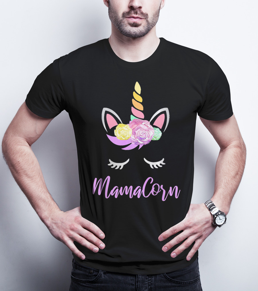 Mamacorn Unicorn Floral Roses Horn Ears And Lashes T-Shirt