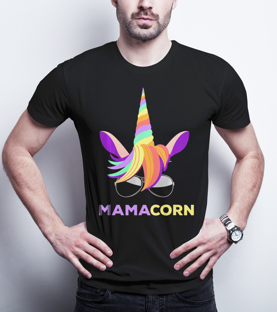 Mamacorn Unicorn Mom With Sunglasses Rainbow Horn T-Shirt