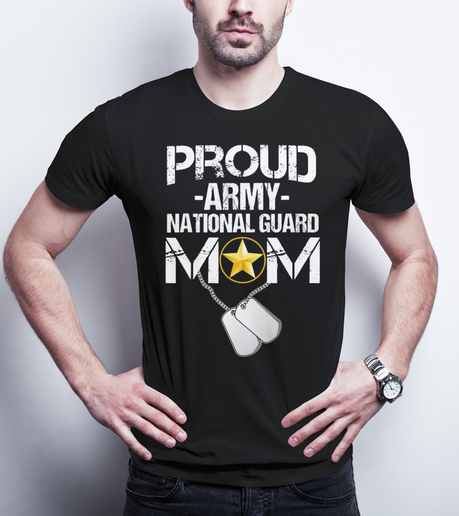 Proud Army National Guard Mom With Star And Dog Tags Veteran T-Shirt