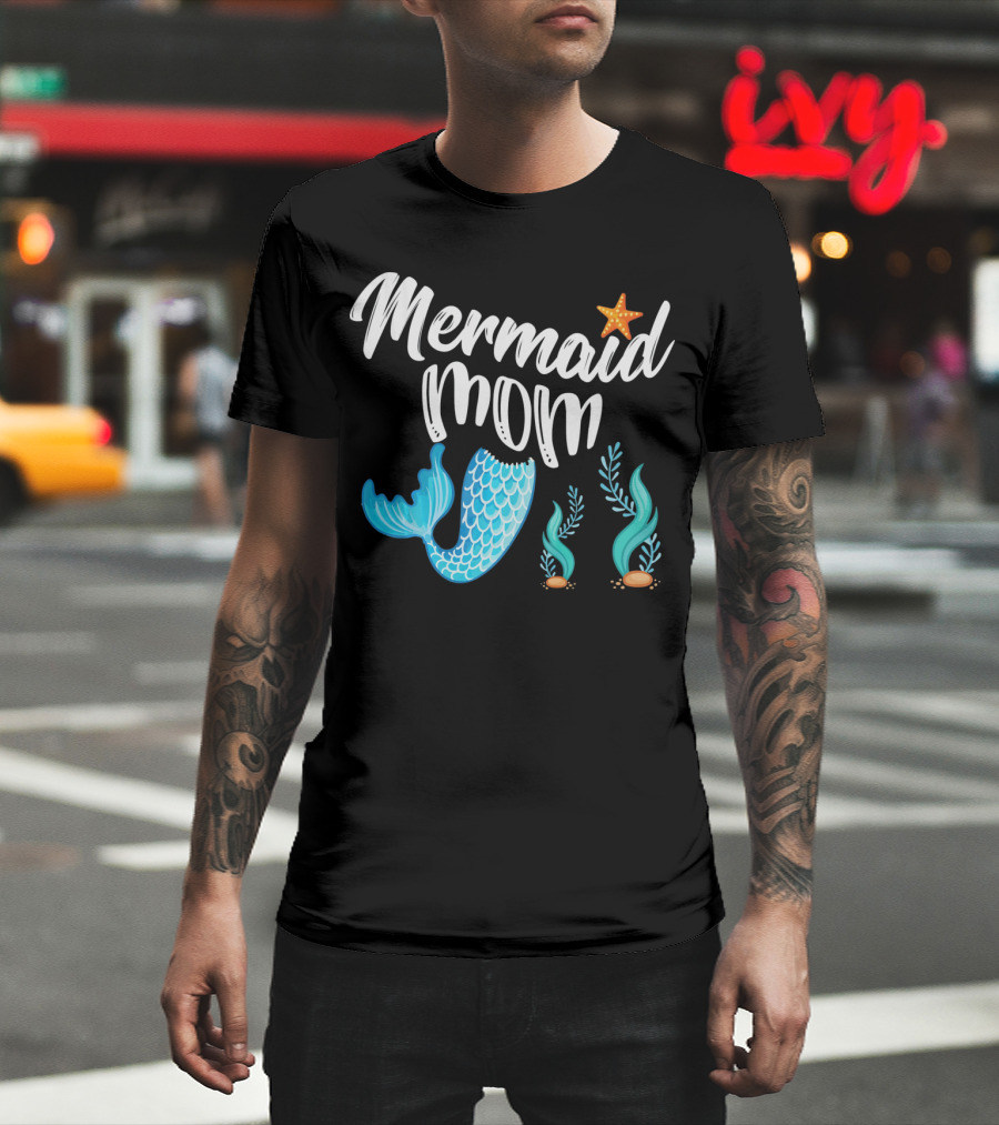 Mermaid Mom Starfish Tail Seashell Party Cute Out T-Shirt