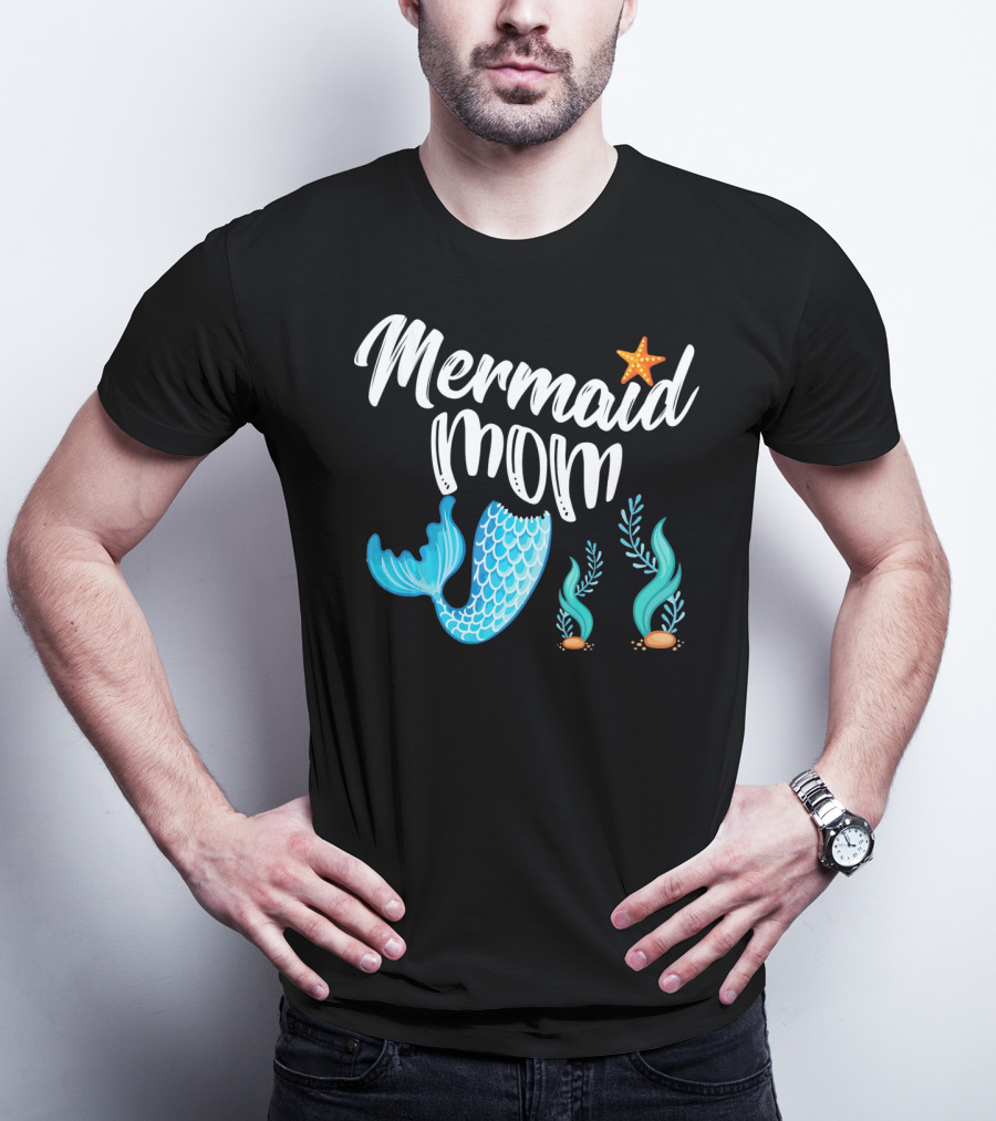 Mermaid Mom Starfish Tail Seashell Party Cute Out T-Shirt
