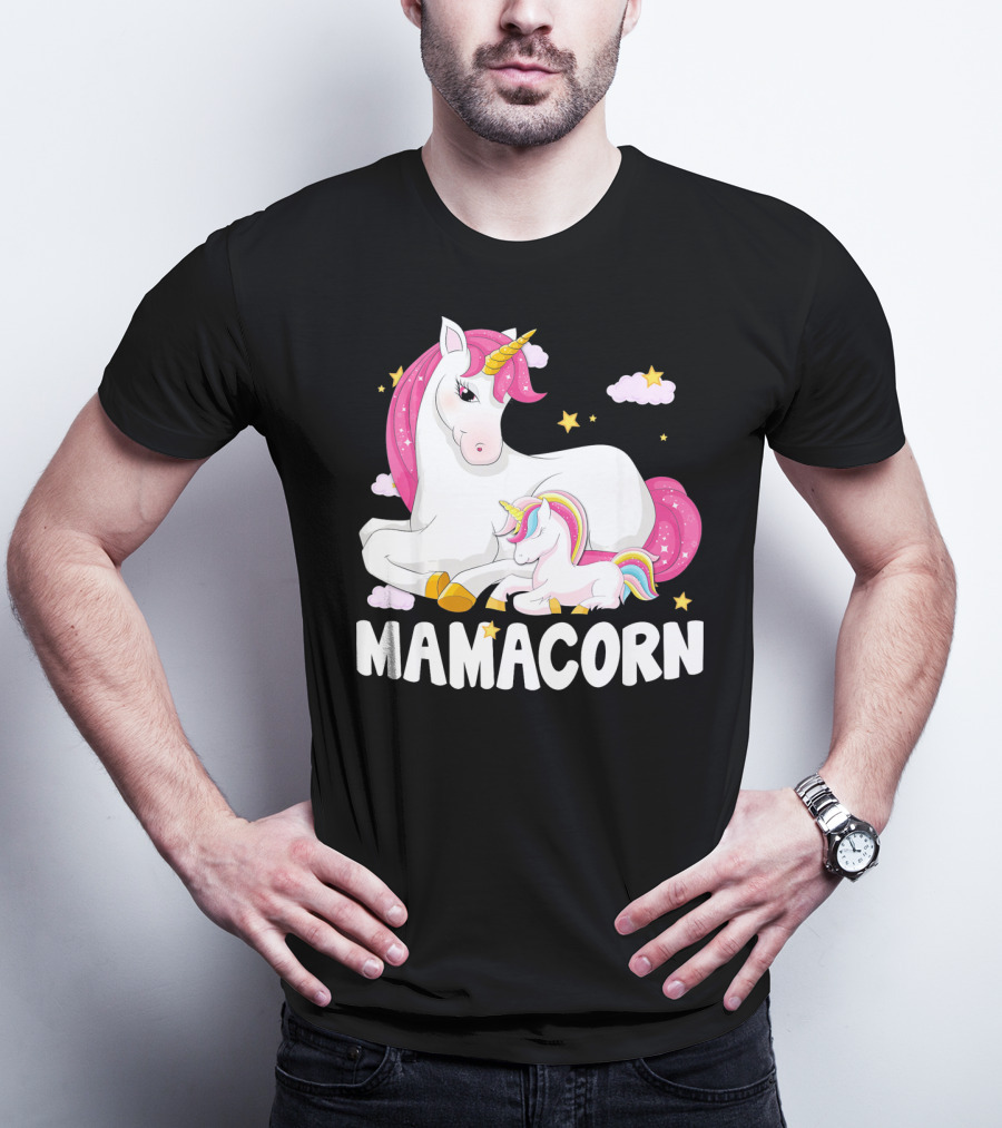 Mamacorn Unicorn New Mom Baby Momm With Stars And Clouds T-Shirt