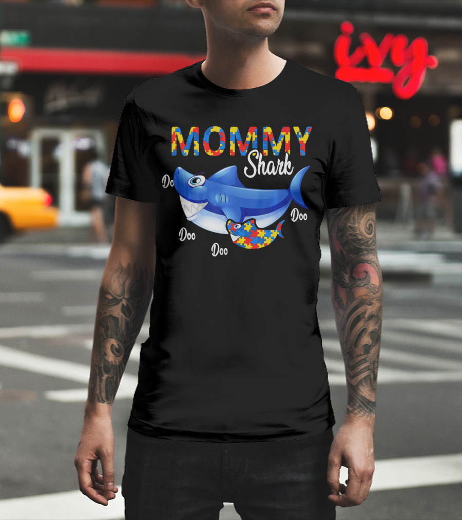 MOMMY Shark Puzzle Autism Awareness Doo Doo T-Shirt