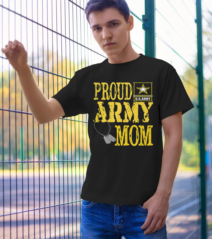 Proud Army Mom U.S. Army Military Pride Dog Tags T-Shirt