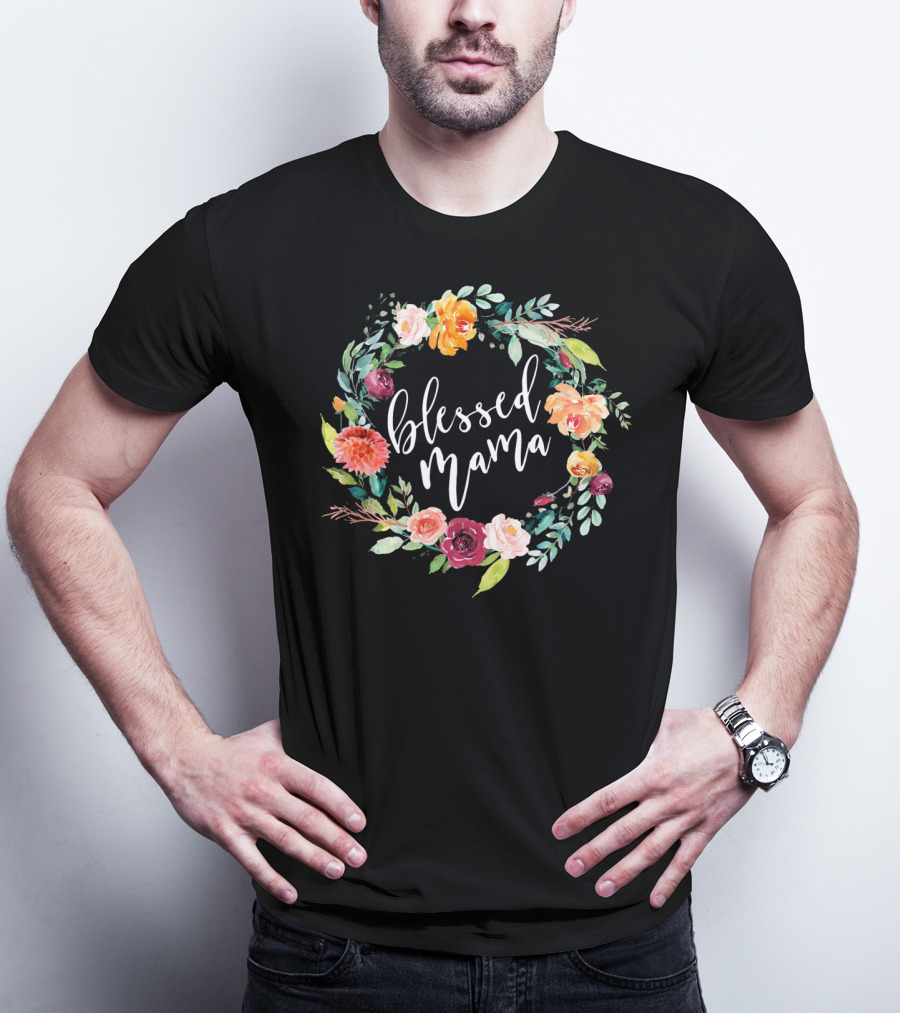 Blessed Mama Floral Wreath T-Shirt