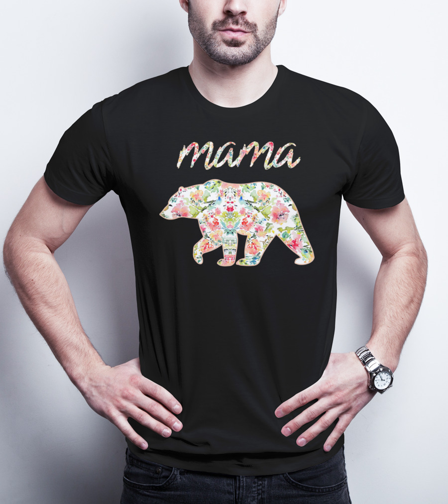 Mama Bear Floral Pattern With Colorful Flowers T-Shirt