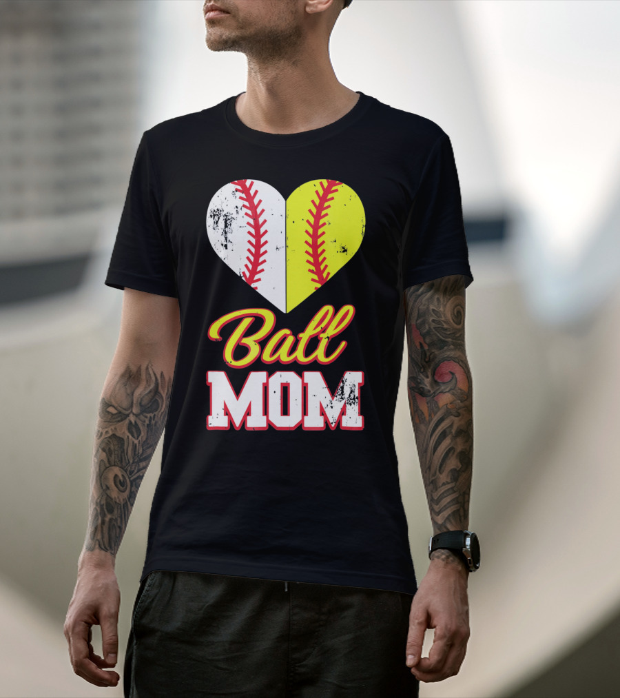 Funny Softball Mom Ball Mom Heart T-Shirt