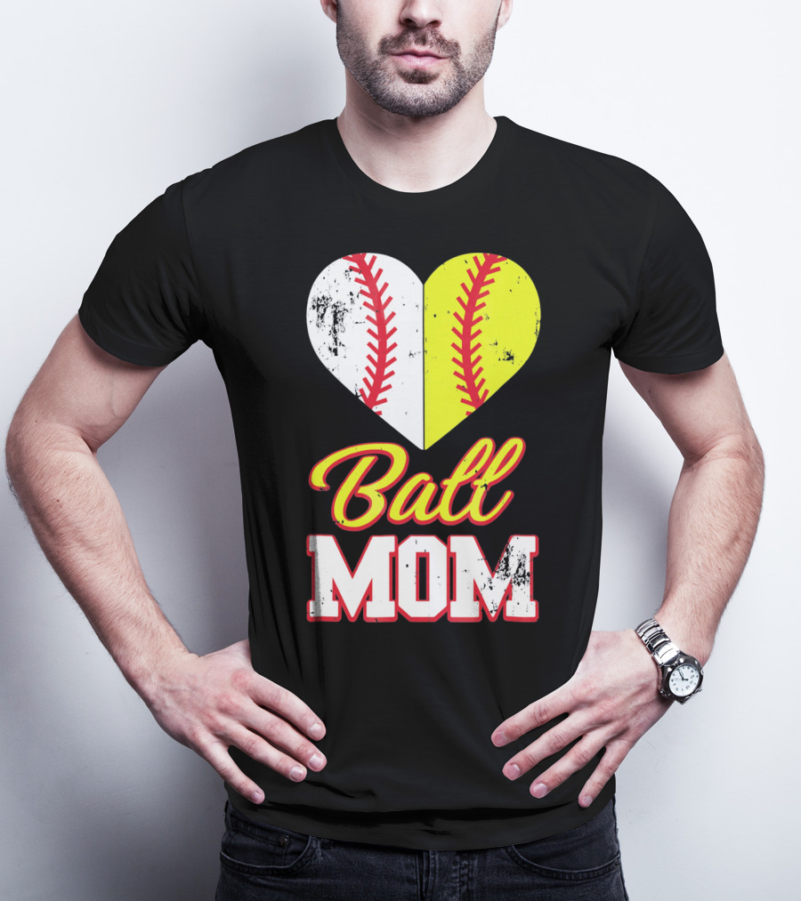 Funny Softball Mom Ball Mom Heart T-Shirt