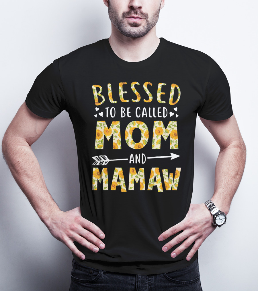 Blessed To Be Called Mom And Mamaw Sunflower Heart Arrow T-Shirt
