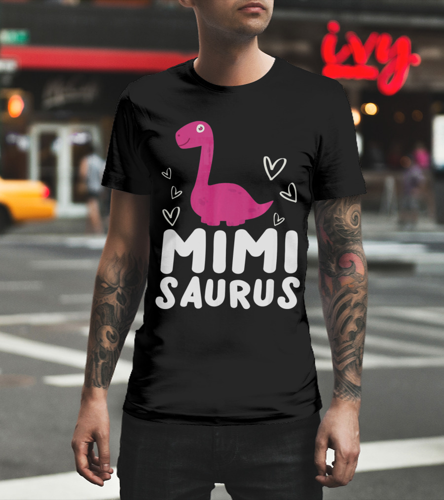 Mimisaurus Rex Mimi Saurus Din Pink Dinosaur With Hearts T-Shirt