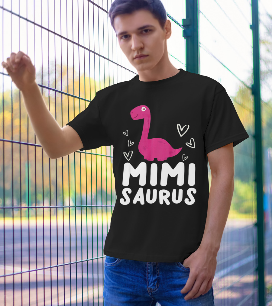 Mimisaurus Rex Mimi Saurus Din Pink Dinosaur With Hearts T-Shirt