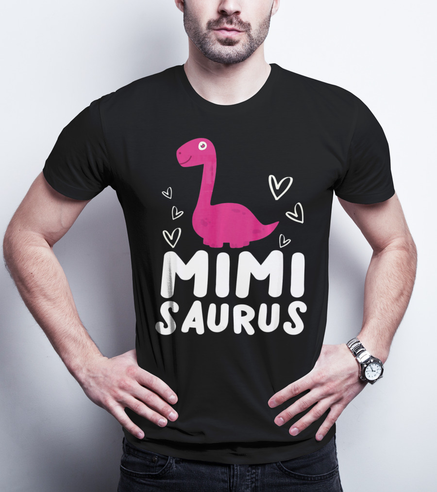 Mimisaurus Rex Mimi Saurus Din Pink Dinosaur With Hearts T-Shirt