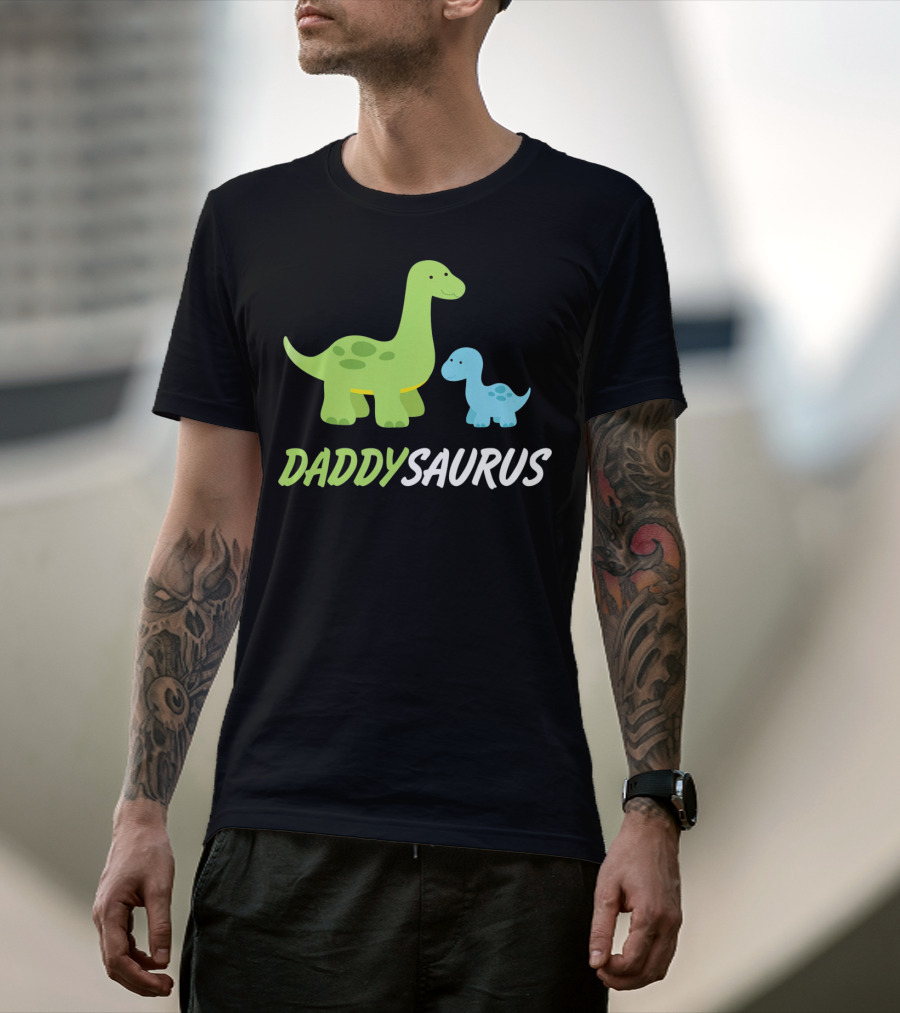 Daddysaurus Cute Sweet Daddy Family With Green Blue Dinosaurs T-Shirt