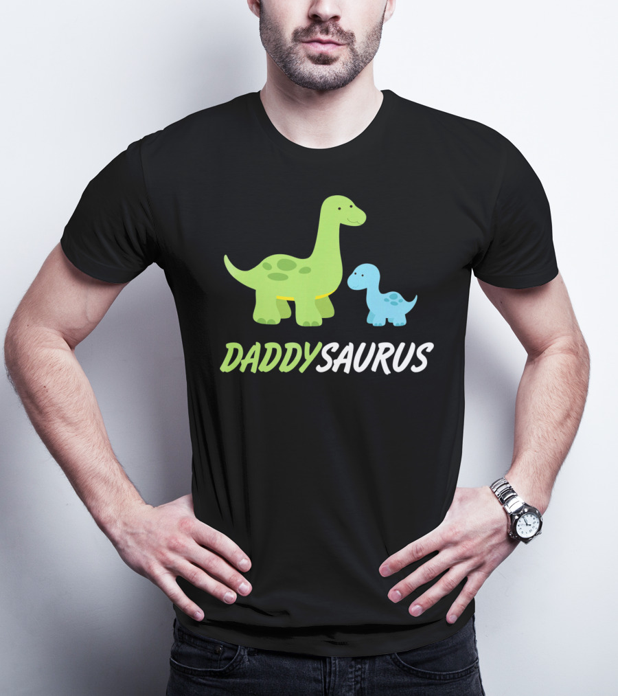 Daddysaurus Cute Sweet Daddy Family With Green Blue Dinosaurs T-Shirt