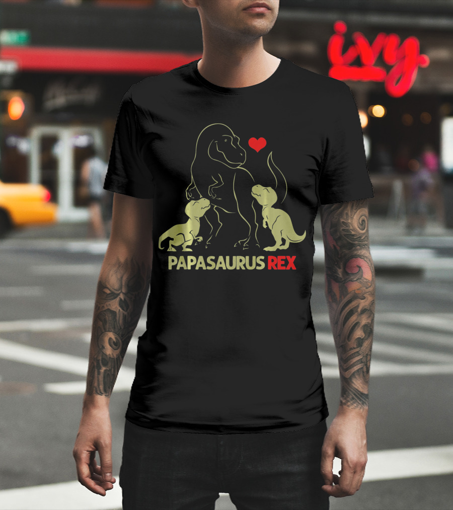 Papasaurus Rex Dinosaur Heart Family Father's Day T-Shirt