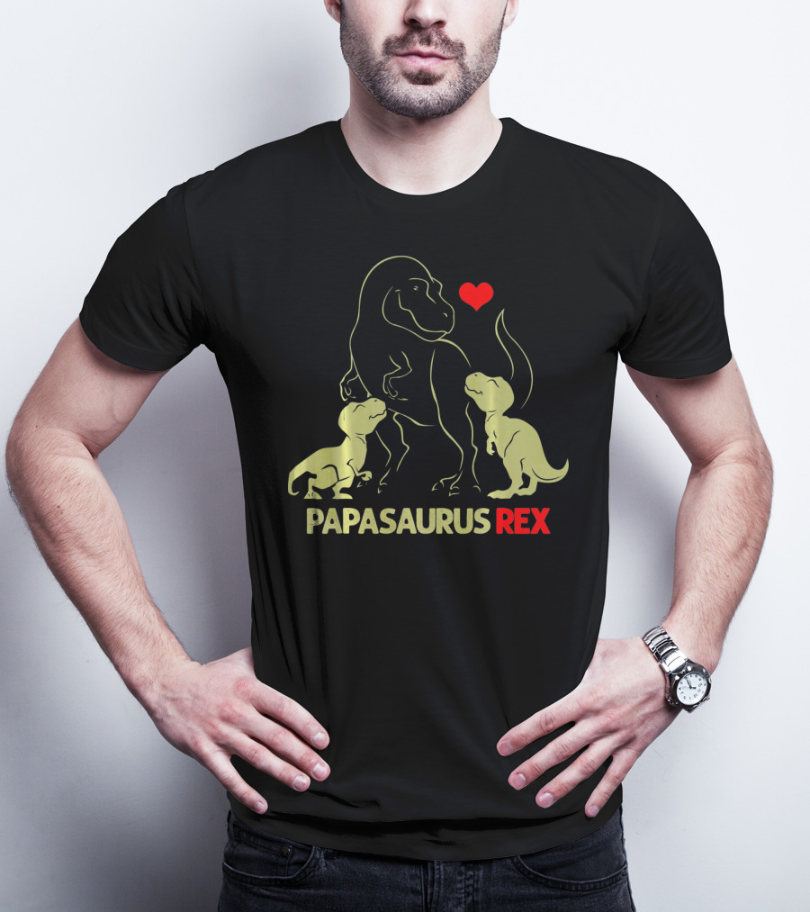 Papasaurus Rex Dinosaur Heart Family Father's Day T-Shirt