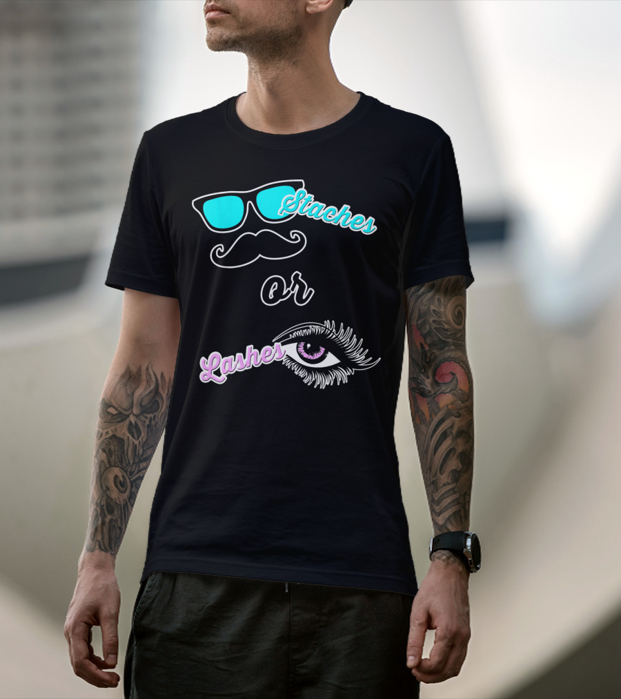 Staches Or Lashes Gender Reveal Sunglasses Mustache Eyelash Eye T-Shirt