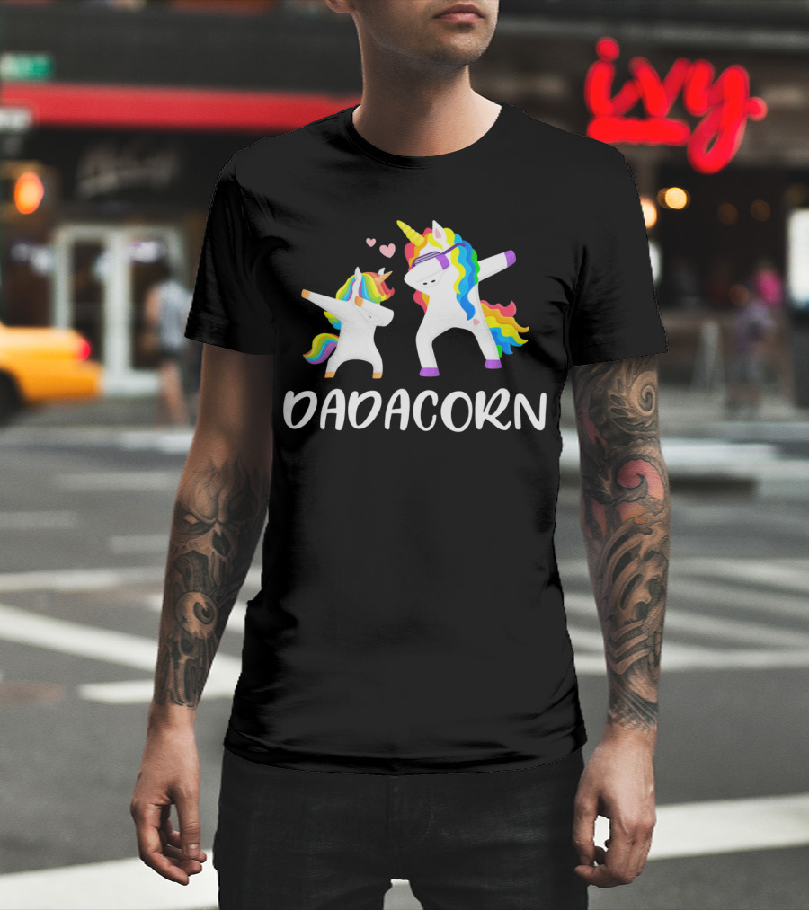 Dadacorn Rainbow Unicorn Daddy And Child Dancing T-Shirt