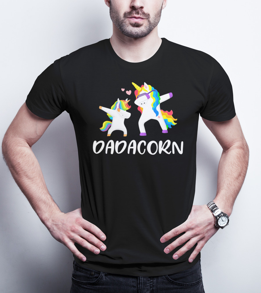 Dadacorn Rainbow Unicorn Daddy And Child Dancing T-Shirt