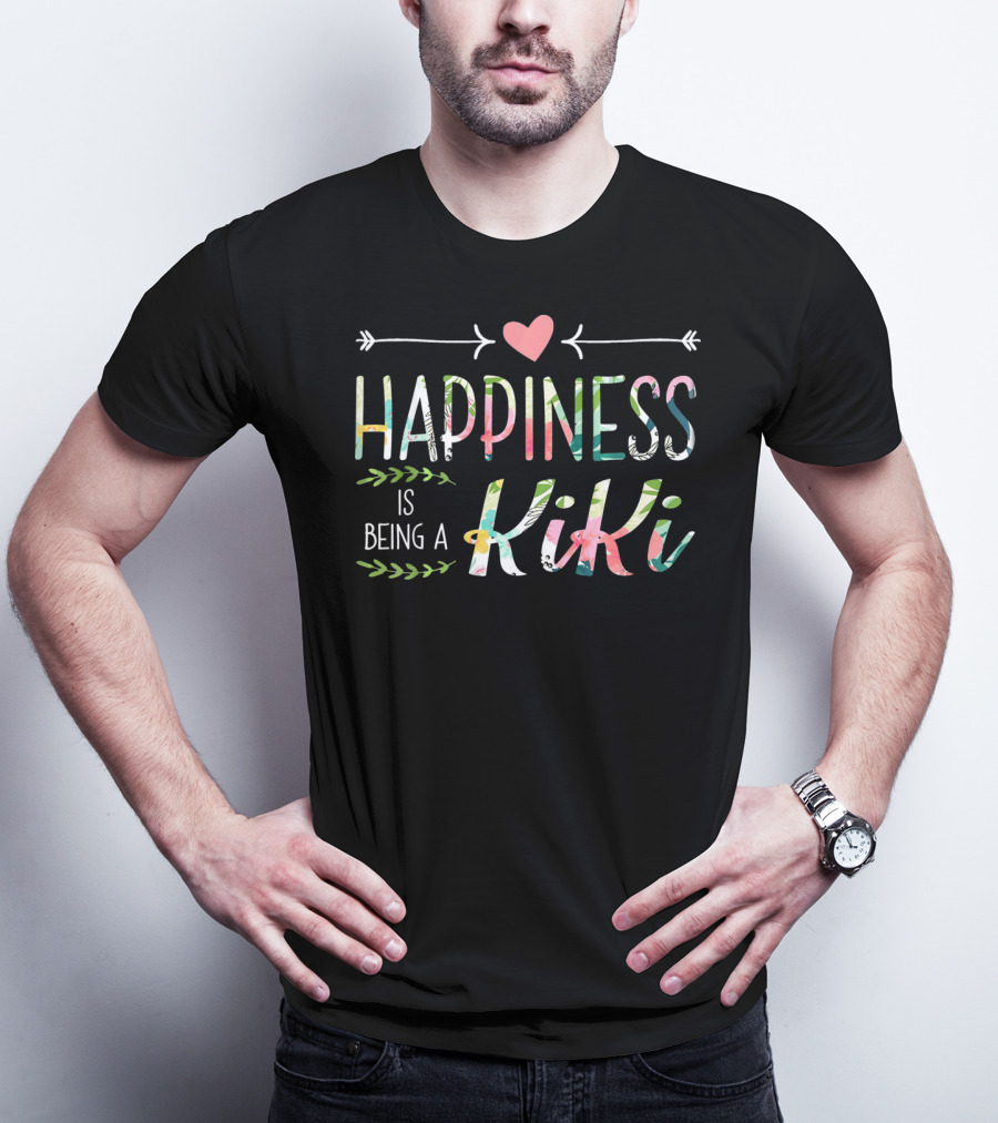 Happiness Is Being A Kiki Dad Flowe Heart Arrows Floral T-Shirt