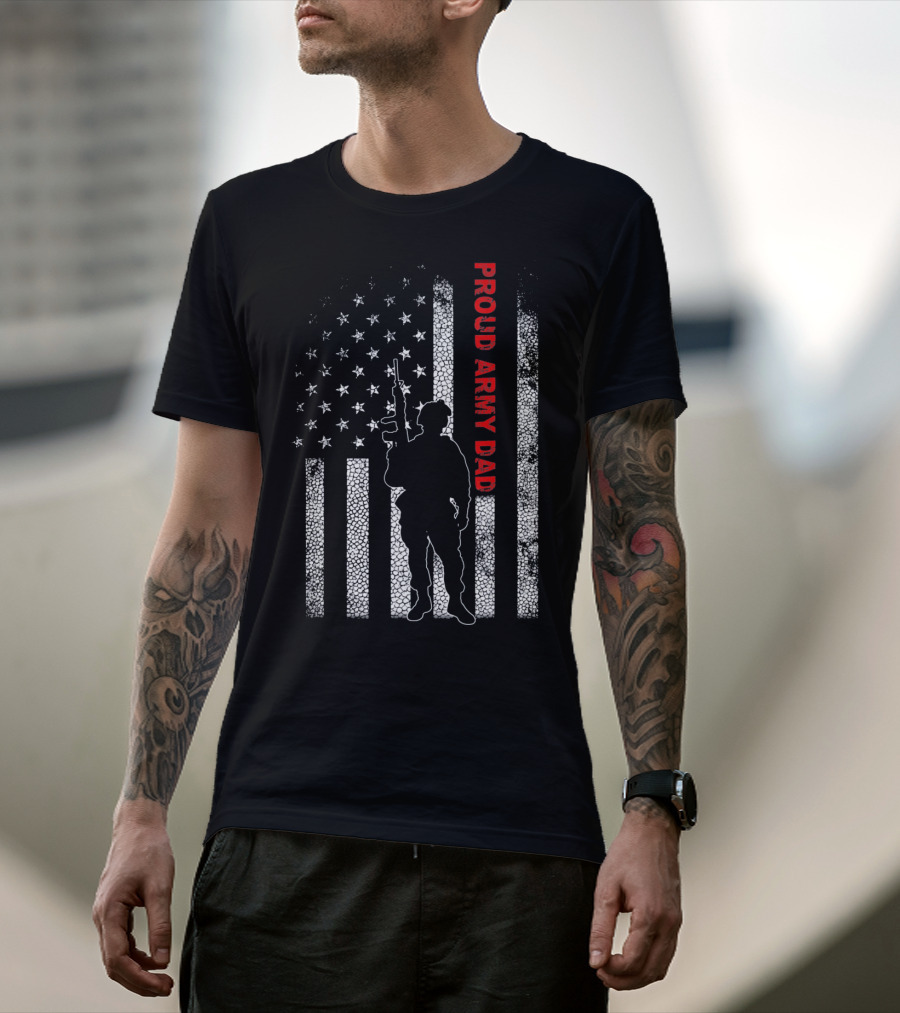 PROUD ARMY DAD American Flag Soldier T-Shirt