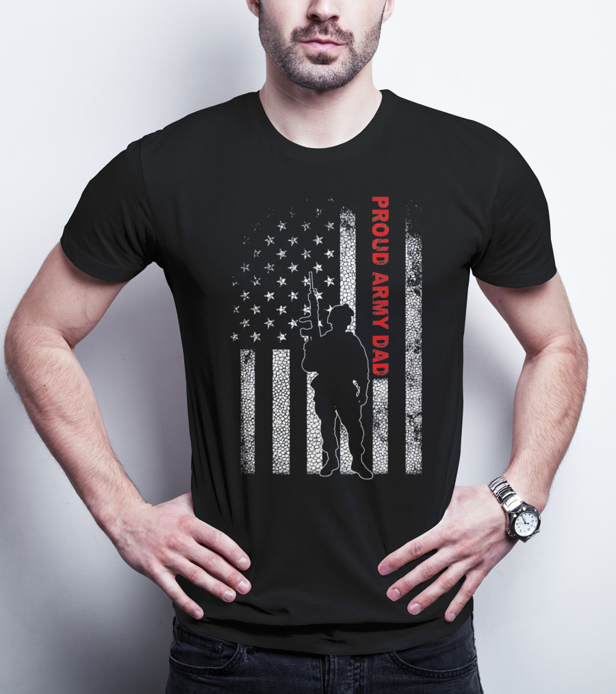 PROUD ARMY DAD American Flag Soldier T-Shirt
