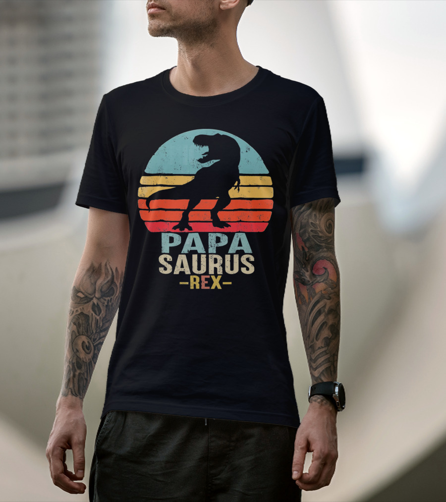 Papasaurus Rex Dinosaur Silhouette Retro T-Shirt