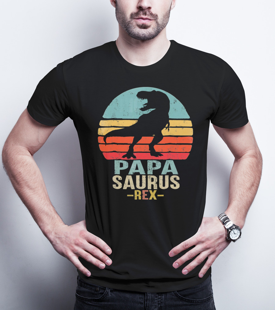 Papasaurus Rex Dinosaur Silhouette Retro T-Shirt