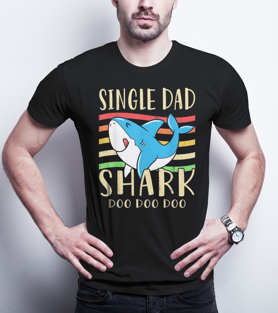 Single Dad Shark Doo Doo Doo Retro Vintage T-Shirt