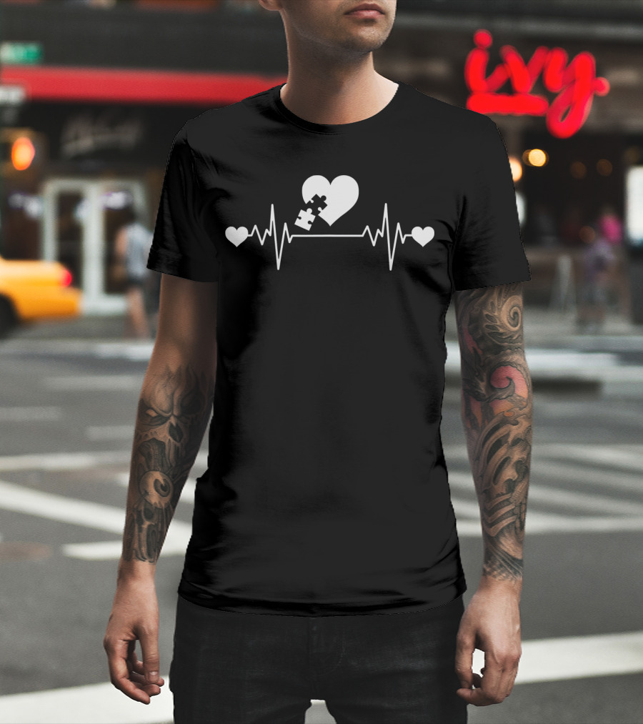 Autism Puzzle Heartbeat Love Puzzle Piece T-Shirt