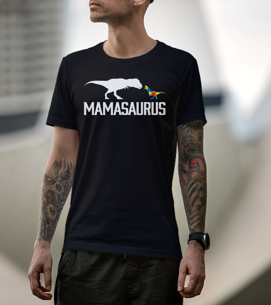 Mamasaurus Dinosaur Autism Mom Puzzle Piece T-Shirt