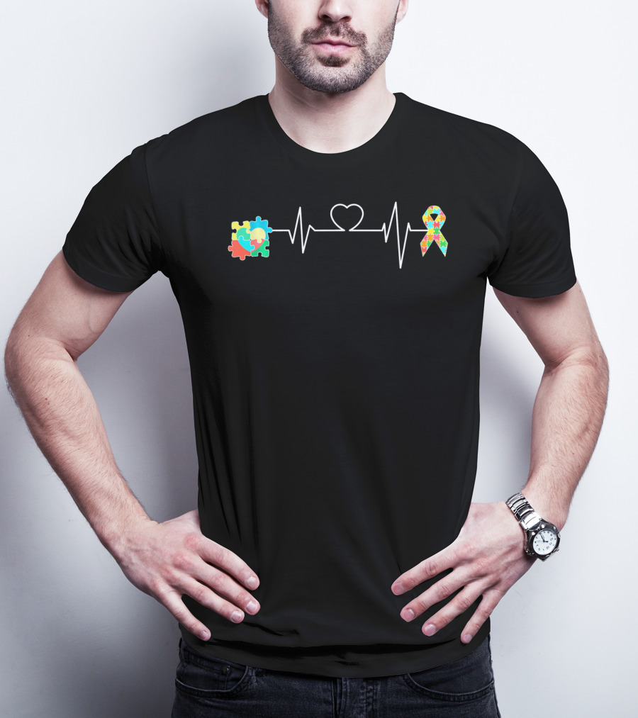 Autism Support Awareness Puzzle Heartbeat T-Shirt