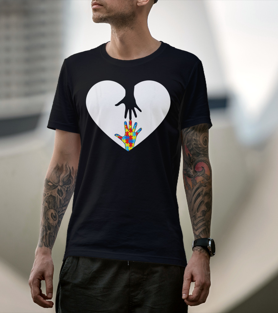 Hand Love Autism Awareness Heart Puzzle Connection T-Shirt